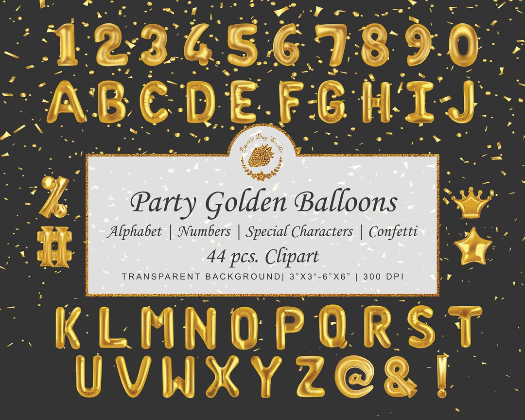 Party Golden Balloon Alphabet Clipart Number Clipart Balloon Clipart ...
