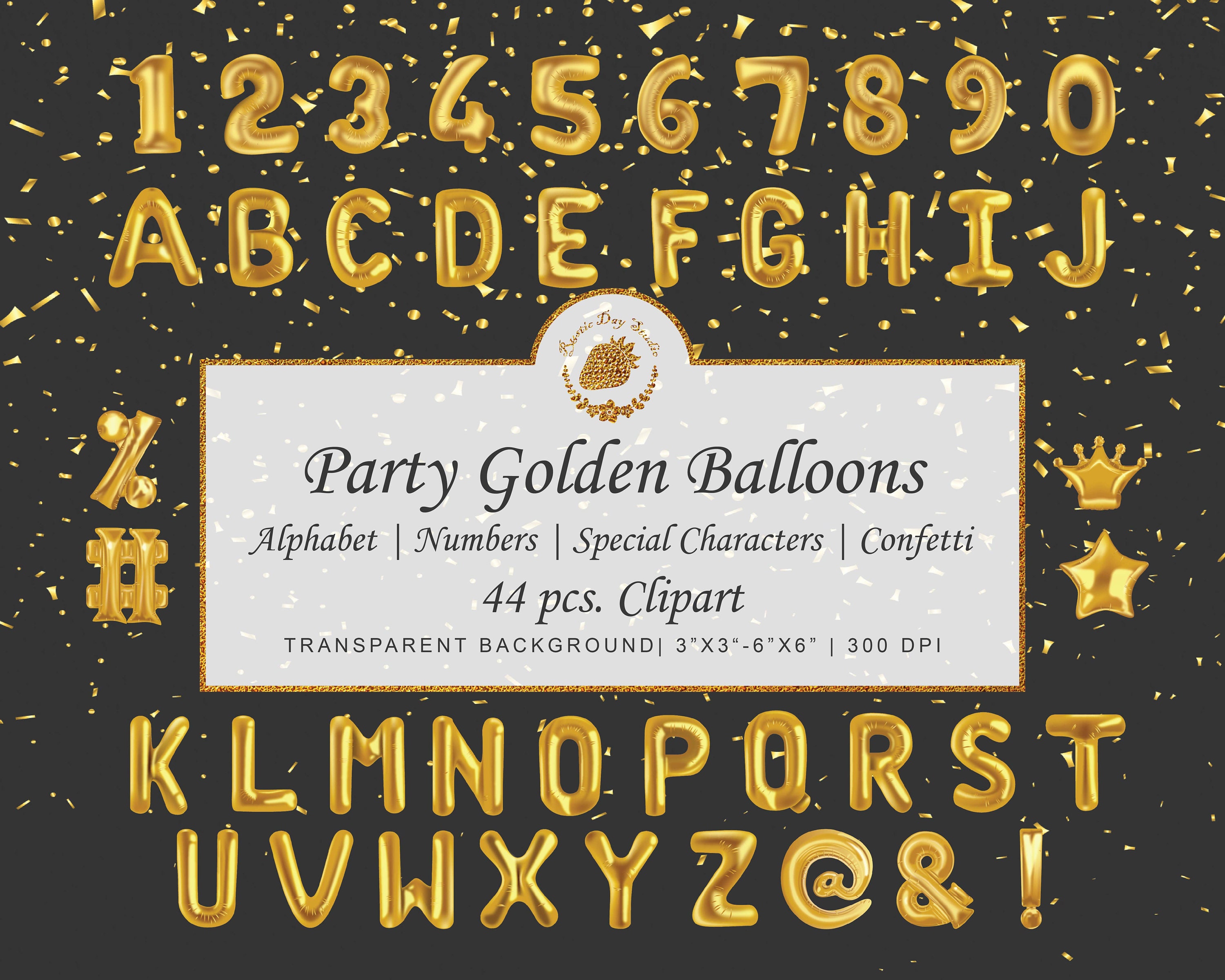 Party Golden Balloon Alphabet Clipart Number Clipart Balloon - Etsy