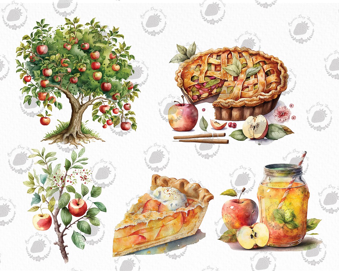 Watercolor Apple Clipart Autumn Clipart Fruit Clipart Sticker - Etsy