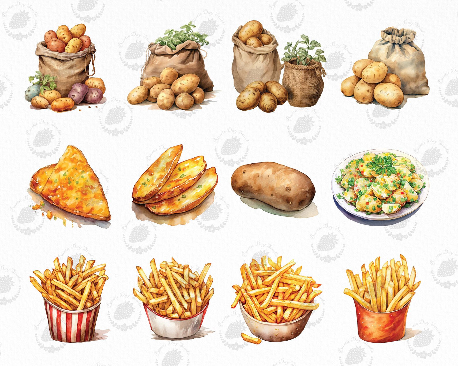 Watercolor Potato Clipart Vegetable Clipart French Fries Clipart ...
