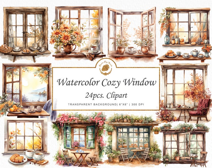 4 Rustic Window View Pages Digital Art Cozy Aesthetic With Coffee and ...