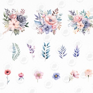 Watercolor Pastel Flowers PNG Watercolor Floral Clipart Bouquets ...