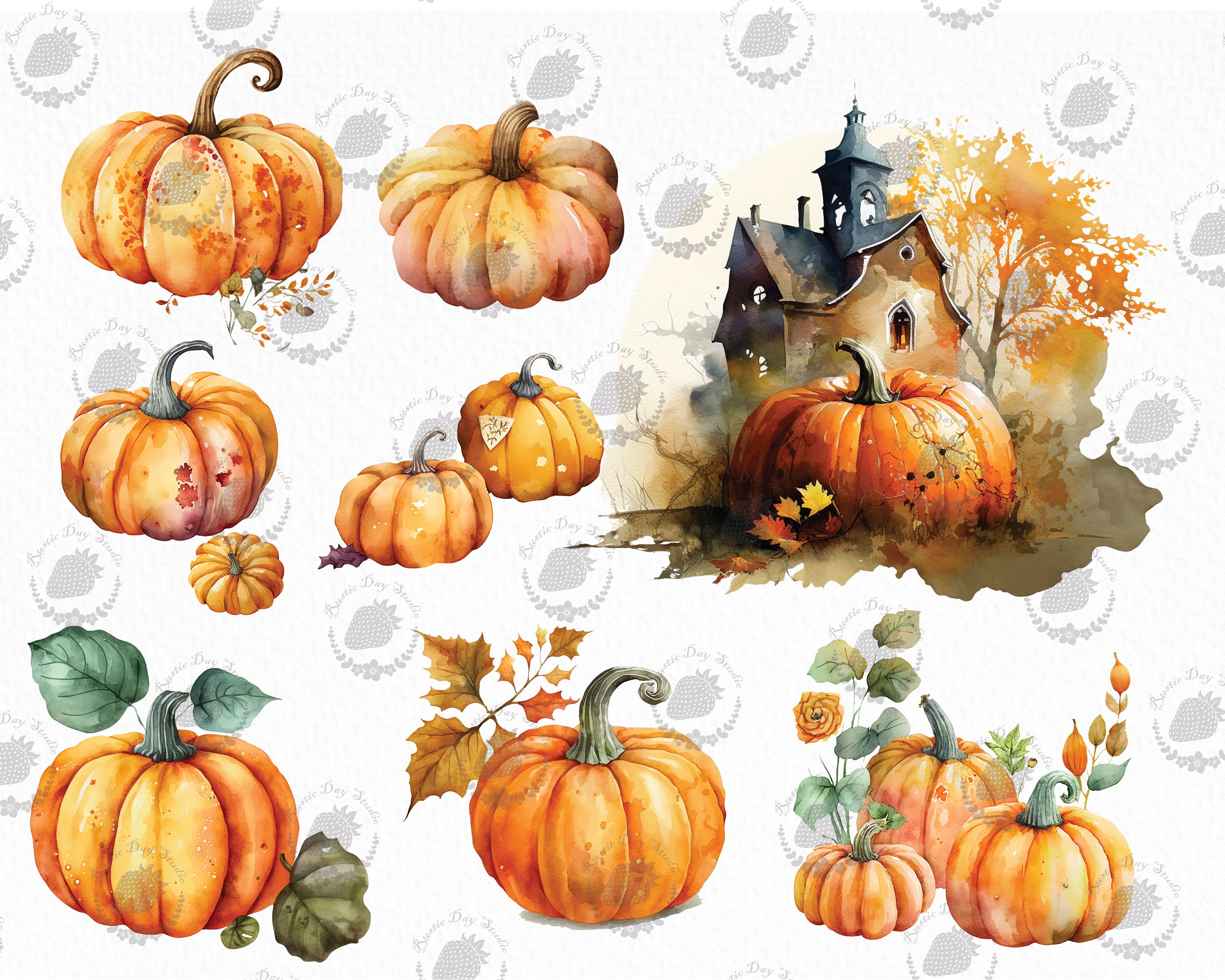 Watercolor Fall Pumpkin Watercolor Clipart Autumn Art Bundle - Etsy