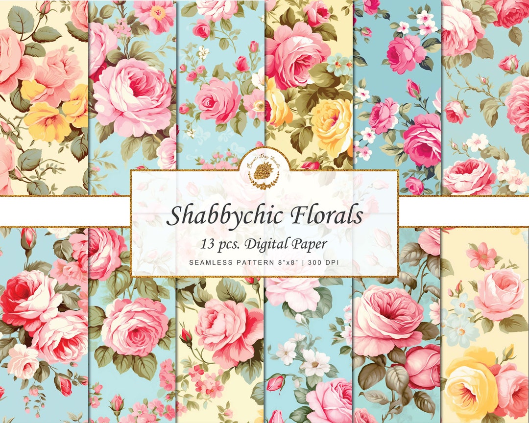 Shabby Chic Floral Digital Paper: Vintage Peony Pattern (digital ...