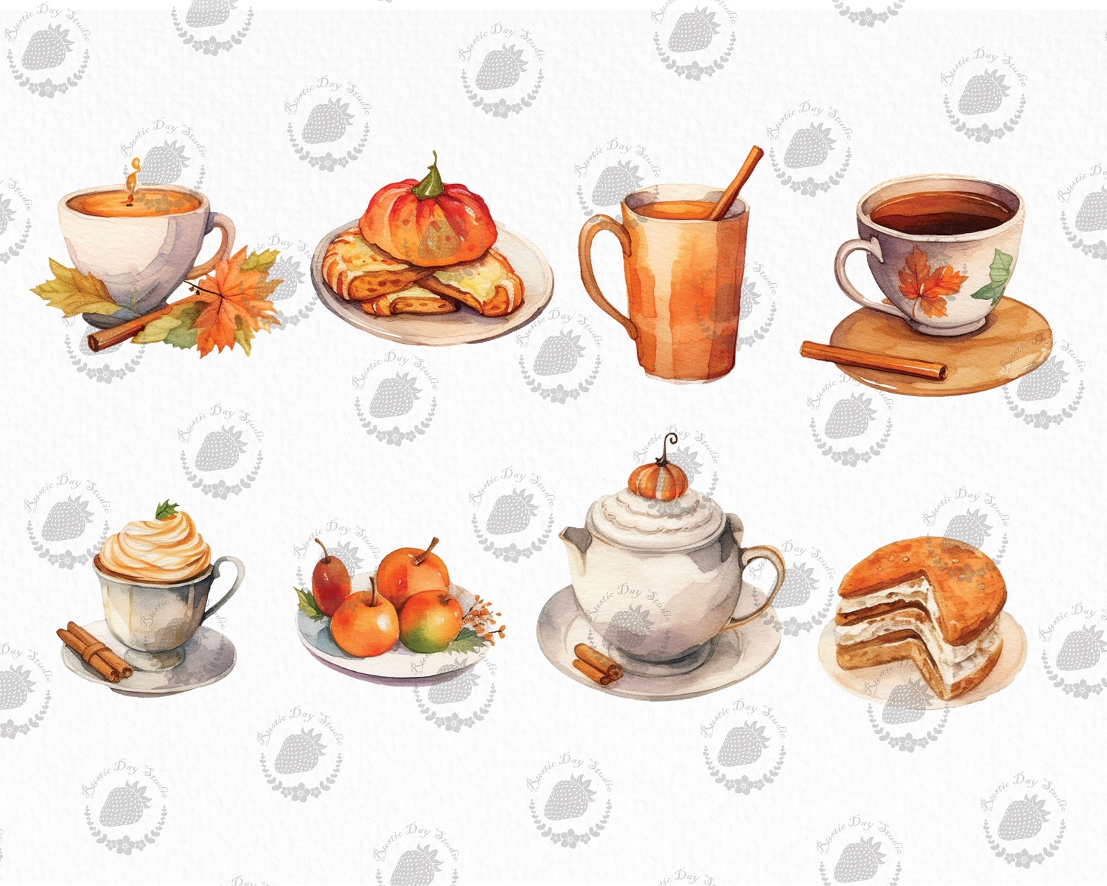 Watercolor Pumpkin Spice Delights Watercolor Pumpkin Spice - Etsy