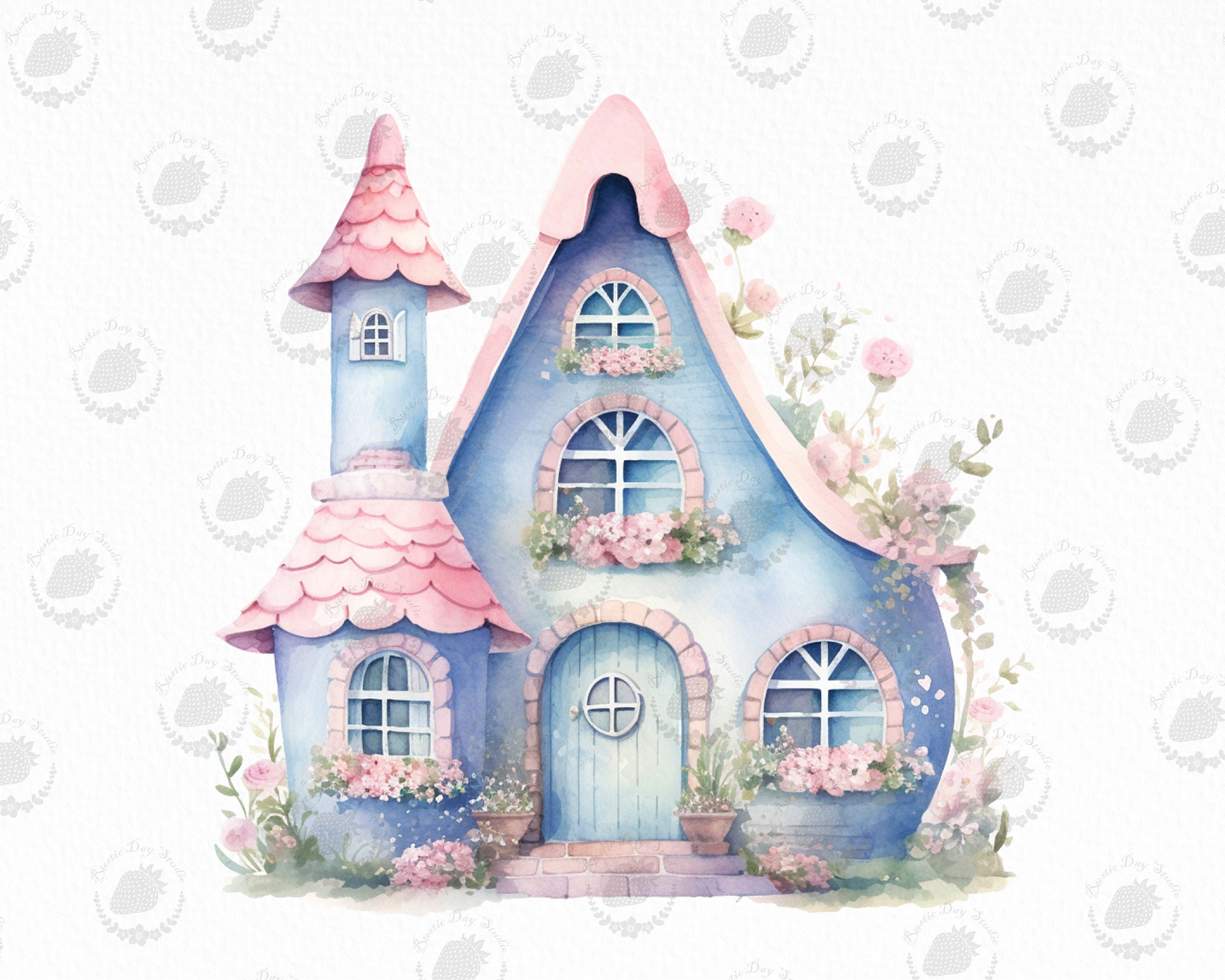 Watercolor Cute Pastel Fairy House Watercolor Clipart Fantasy Clipart ...
