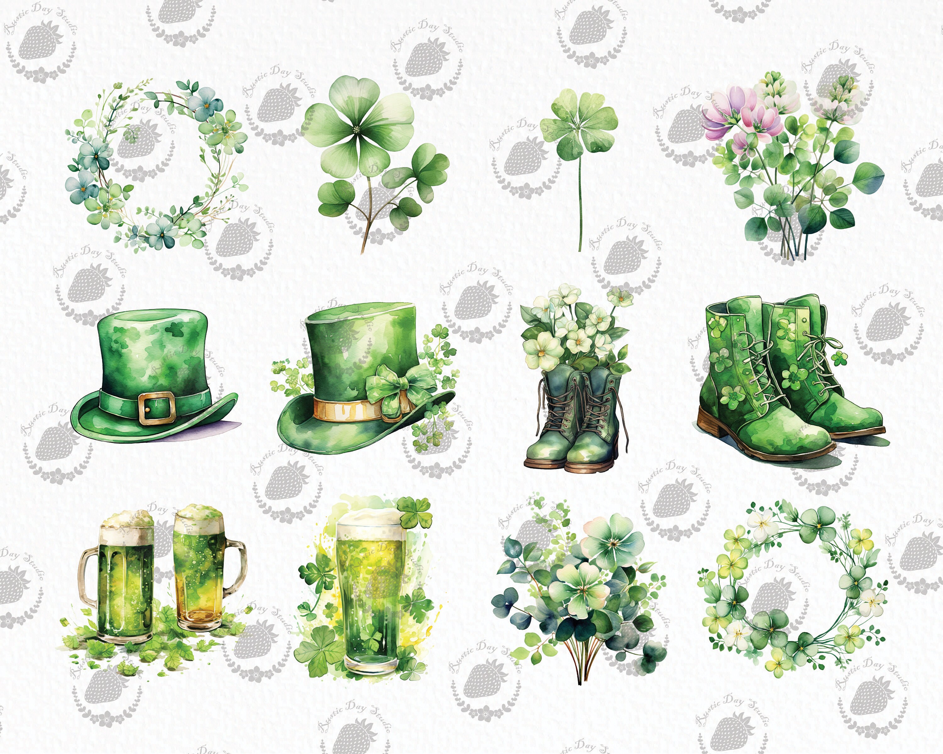 Watercolor Clover Clipart: St. Patrick's Day Graphics (digital Download ...