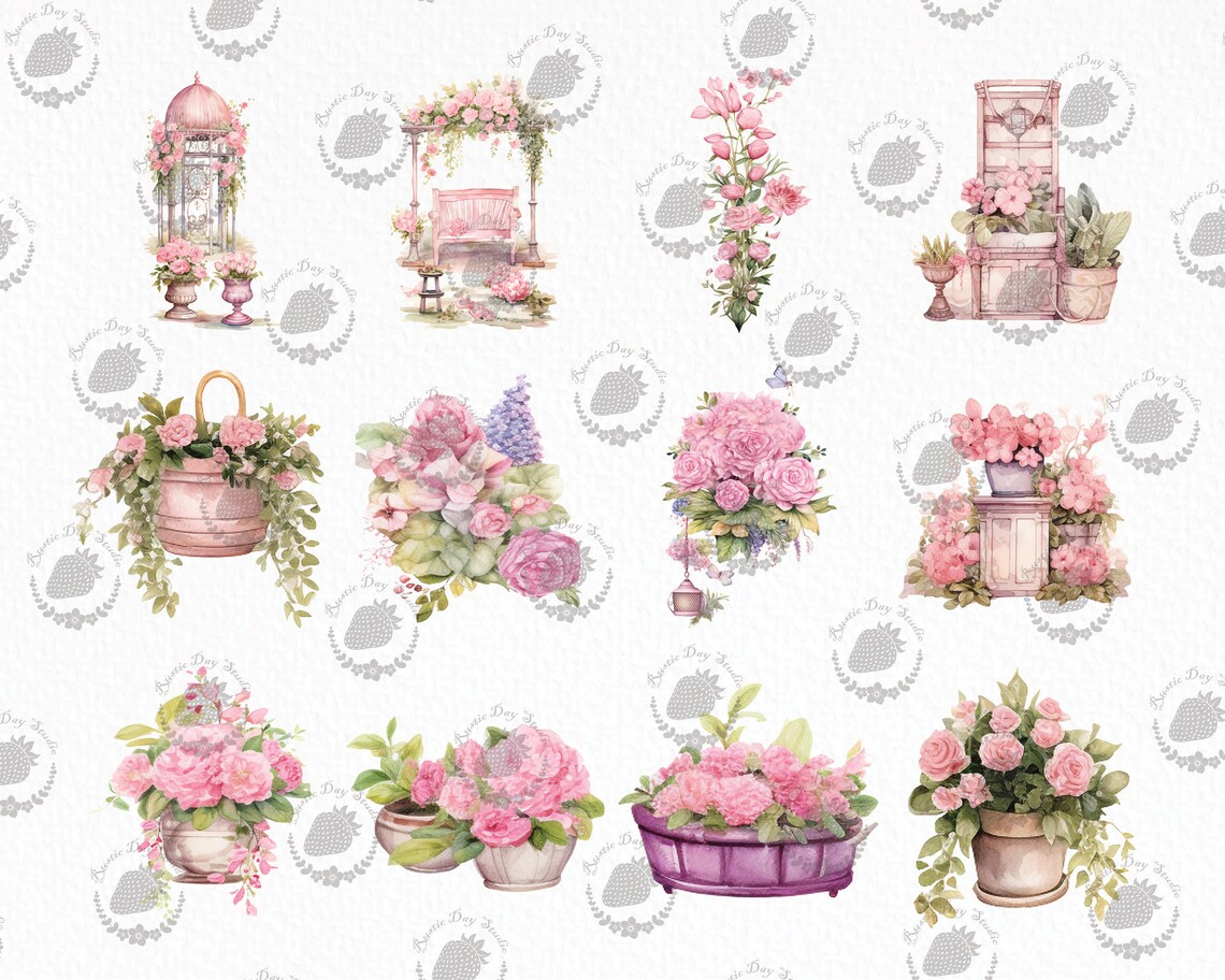 Watercolor Victorian Cottage Clipart Victorian Art Bundle Spring Garden ...