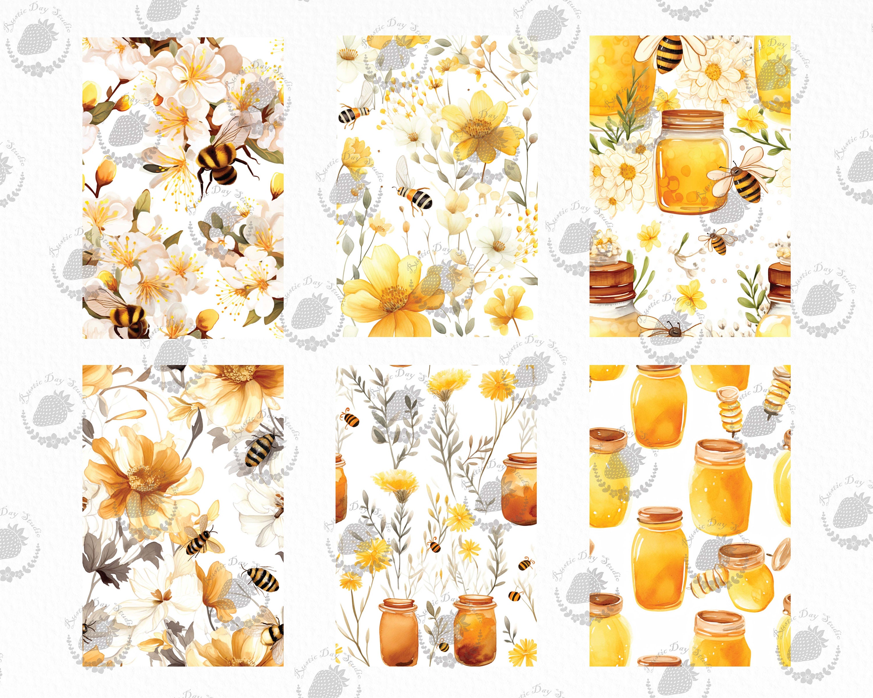 Honey Bee Digital Paper Seamless Bee Pattern Bundle Floral Pattern ...