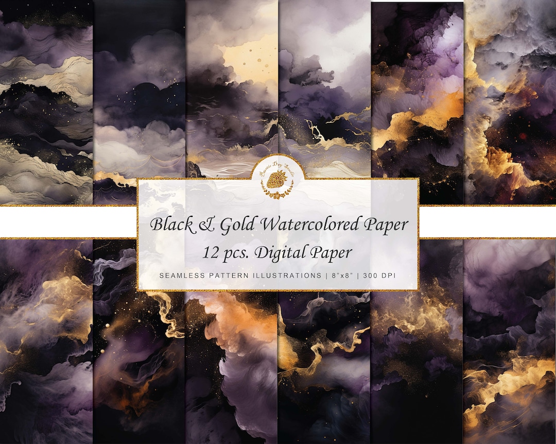 Black Gold Watercolor Digital Paper Elegant Project DIY Elegant Crafts ...