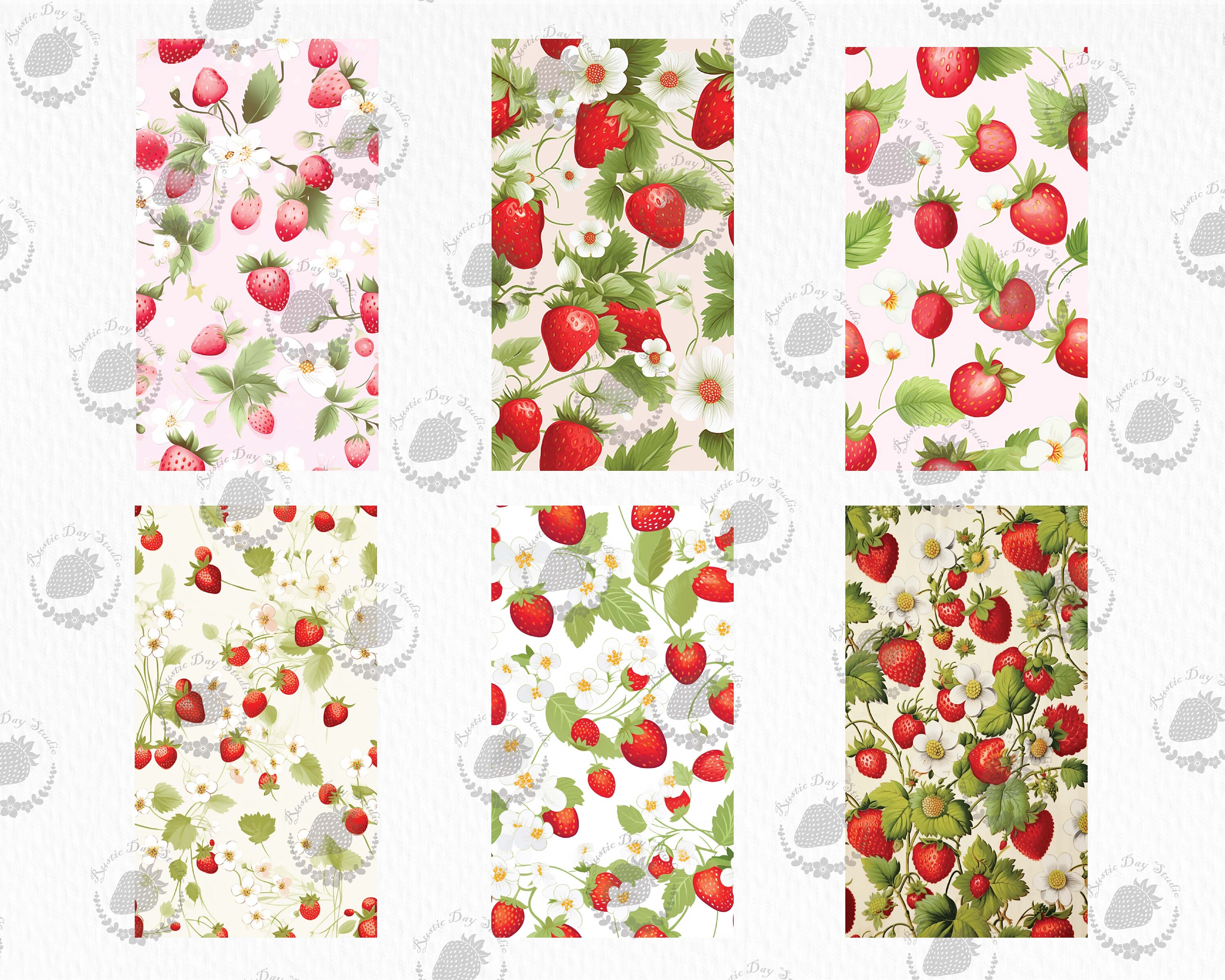 Strawberry Floral Digital Paper: Seamless Cottagecore Patterns (digital ...