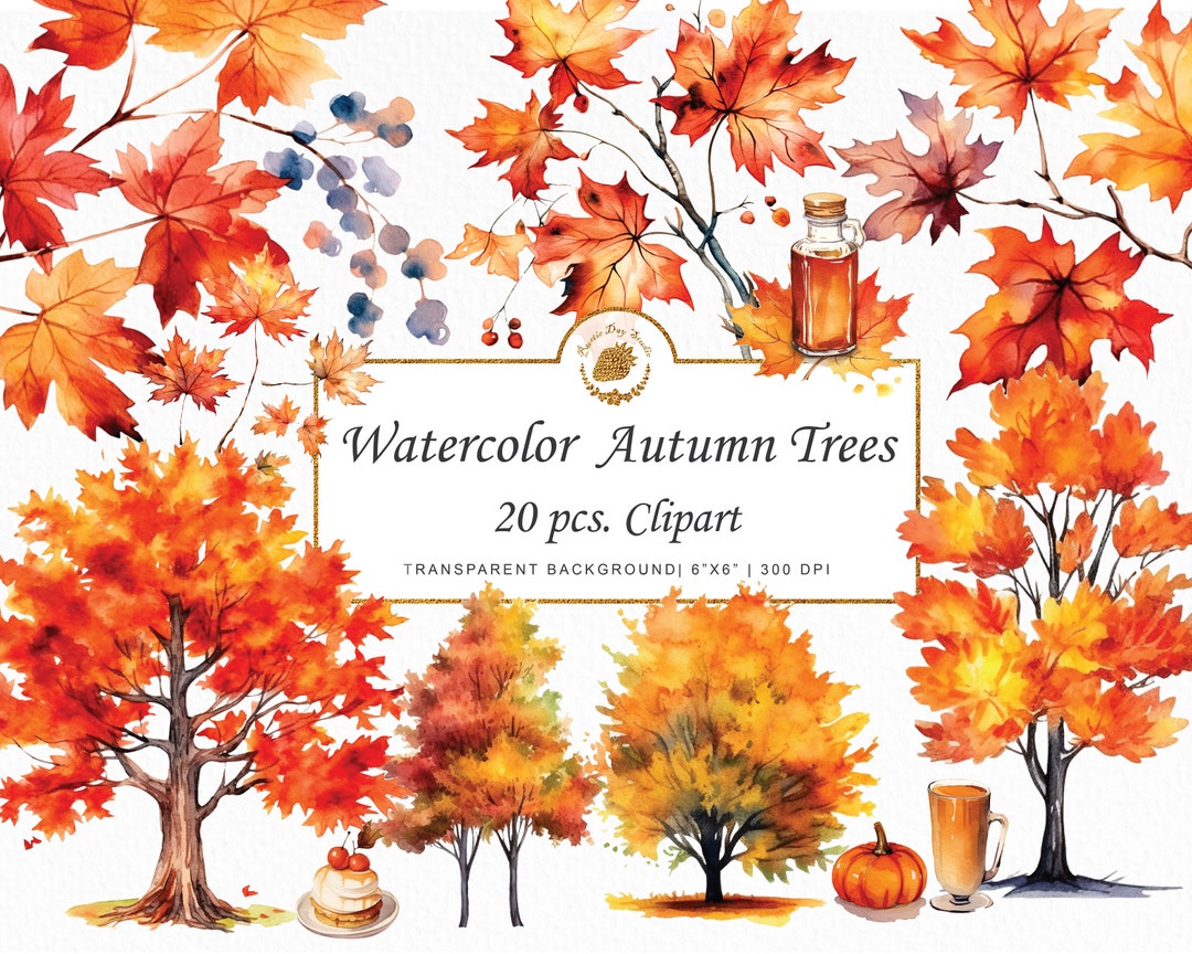 Watercolor Autumnal Splendor Watercolor Autumn Tree Clipart Bundle ...