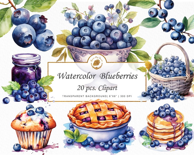 Watercolor Blueberry Watercolor Blueberry Clipart Bundle Juicy ...