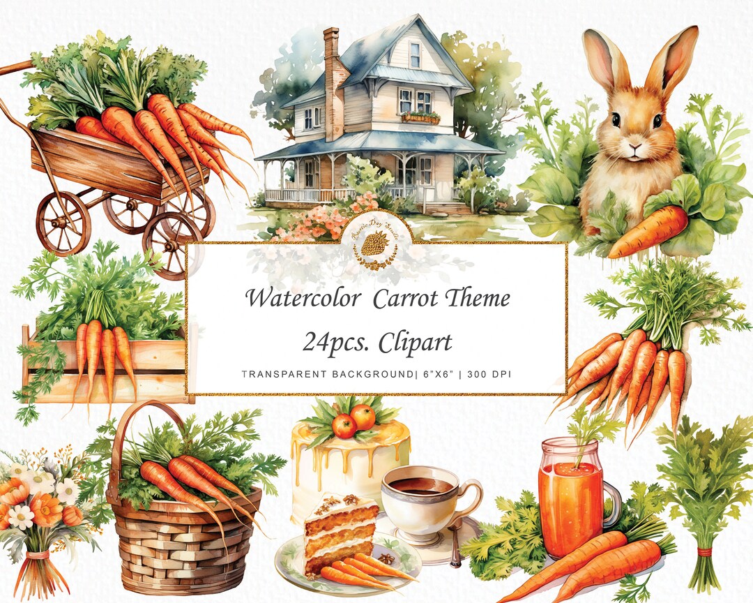 Watercolor Carrot Clipart Rabbit Art Bundle Vagetable Graphics ...