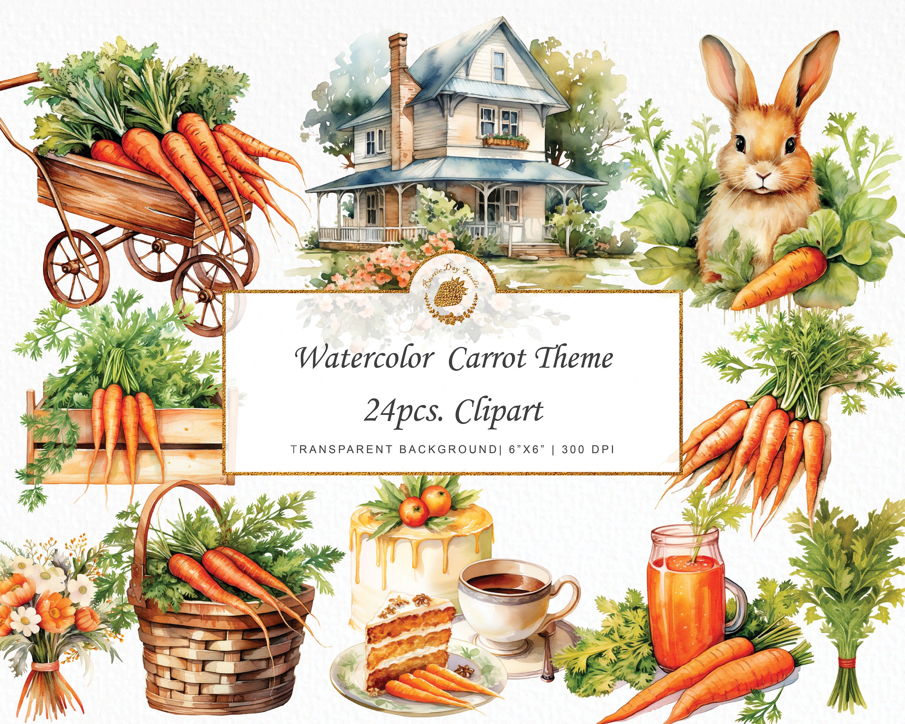 Watercolor Carrot Clipart Rabbit Art Bundle Vagetable Graphics ...
