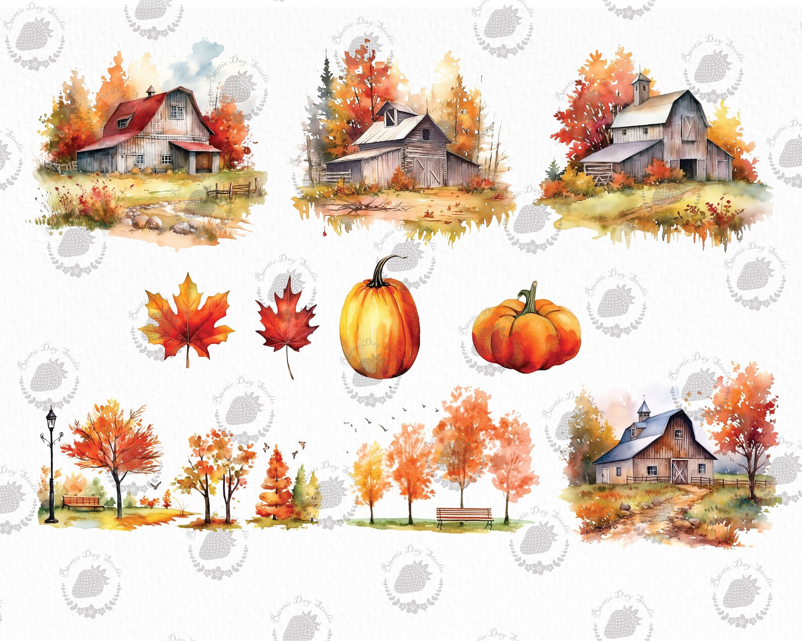Watercolor Autumn Clipart Fall Clipart Pumpkin Clipart Autumn - Etsy
