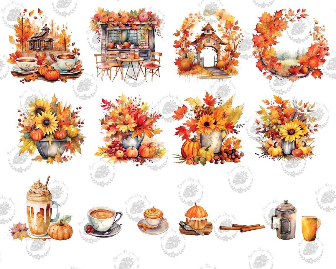 Watercolor Autumn Clipart Fall Clipart Pumpkin Clipart Autumn - Etsy