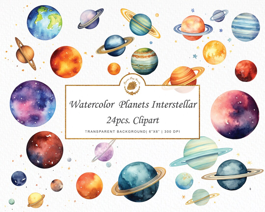 Watercolor Planet Clipart: Galaxy PNG Graphics (digital Art) - Etsy