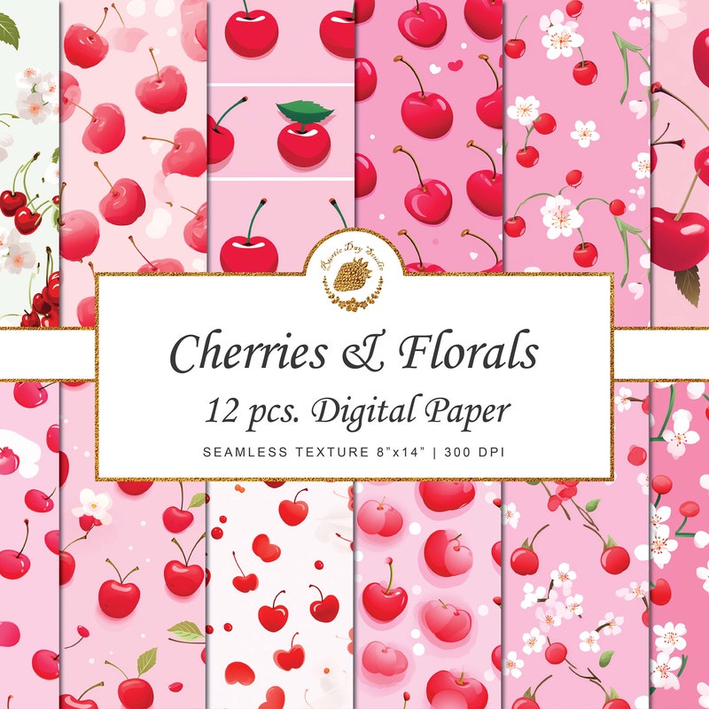 Cherry Digital Paper - Etsy