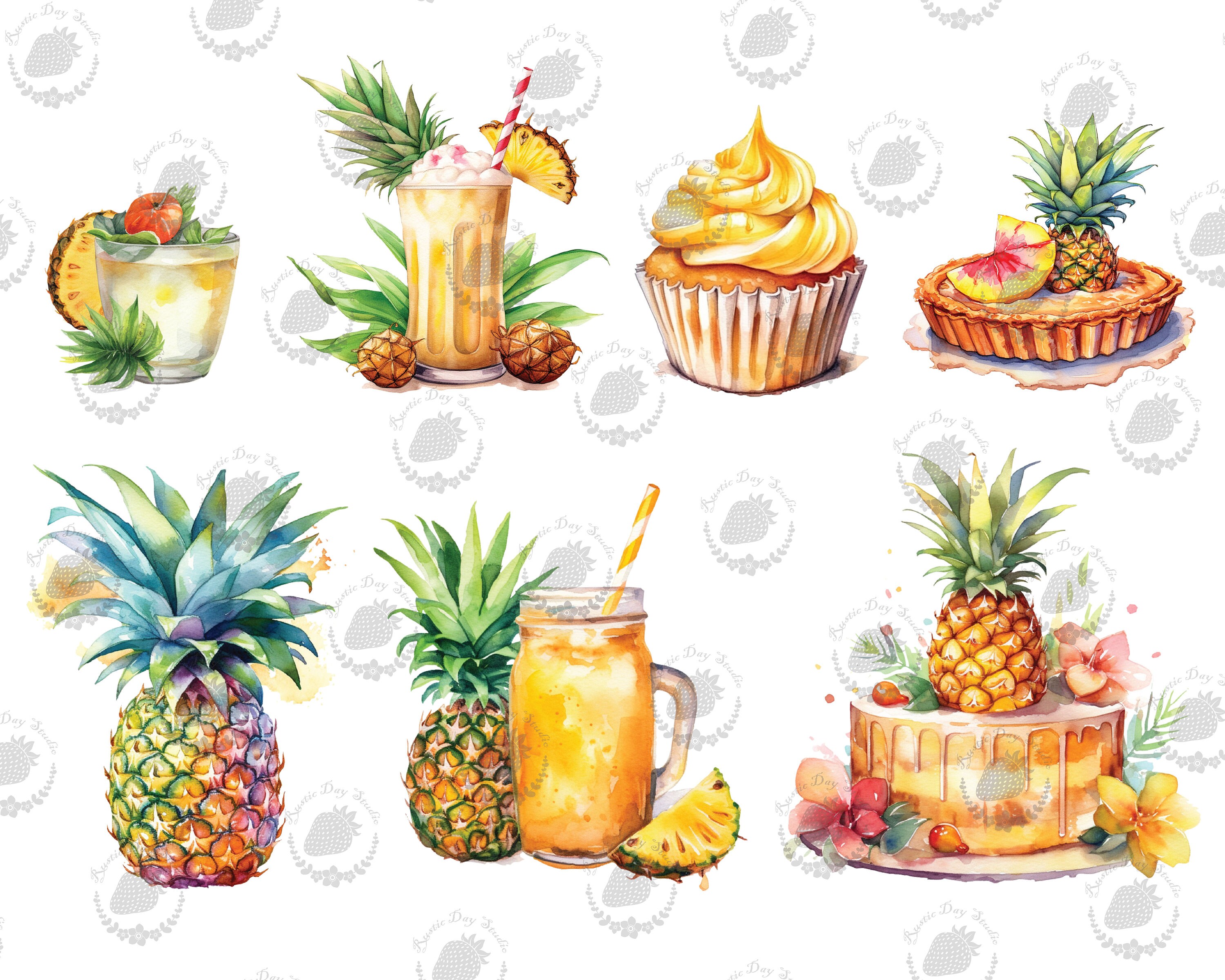 Watercolor Pineapple Clipart Tropical Clipart Piñacolada Clipart ...