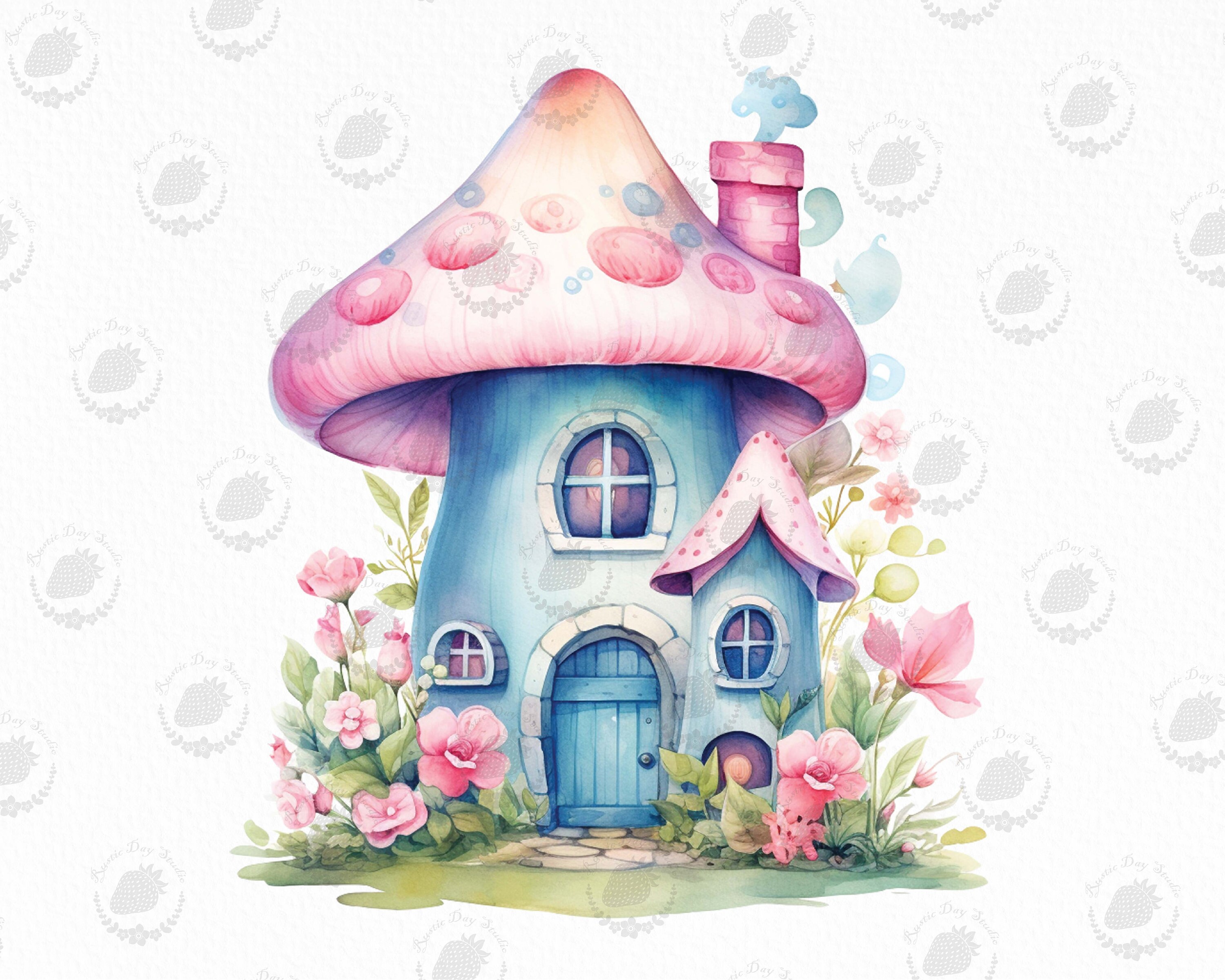 Watercolor Cute Pastel Fairy House Watercolor Clipart Fantasy Clipart ...