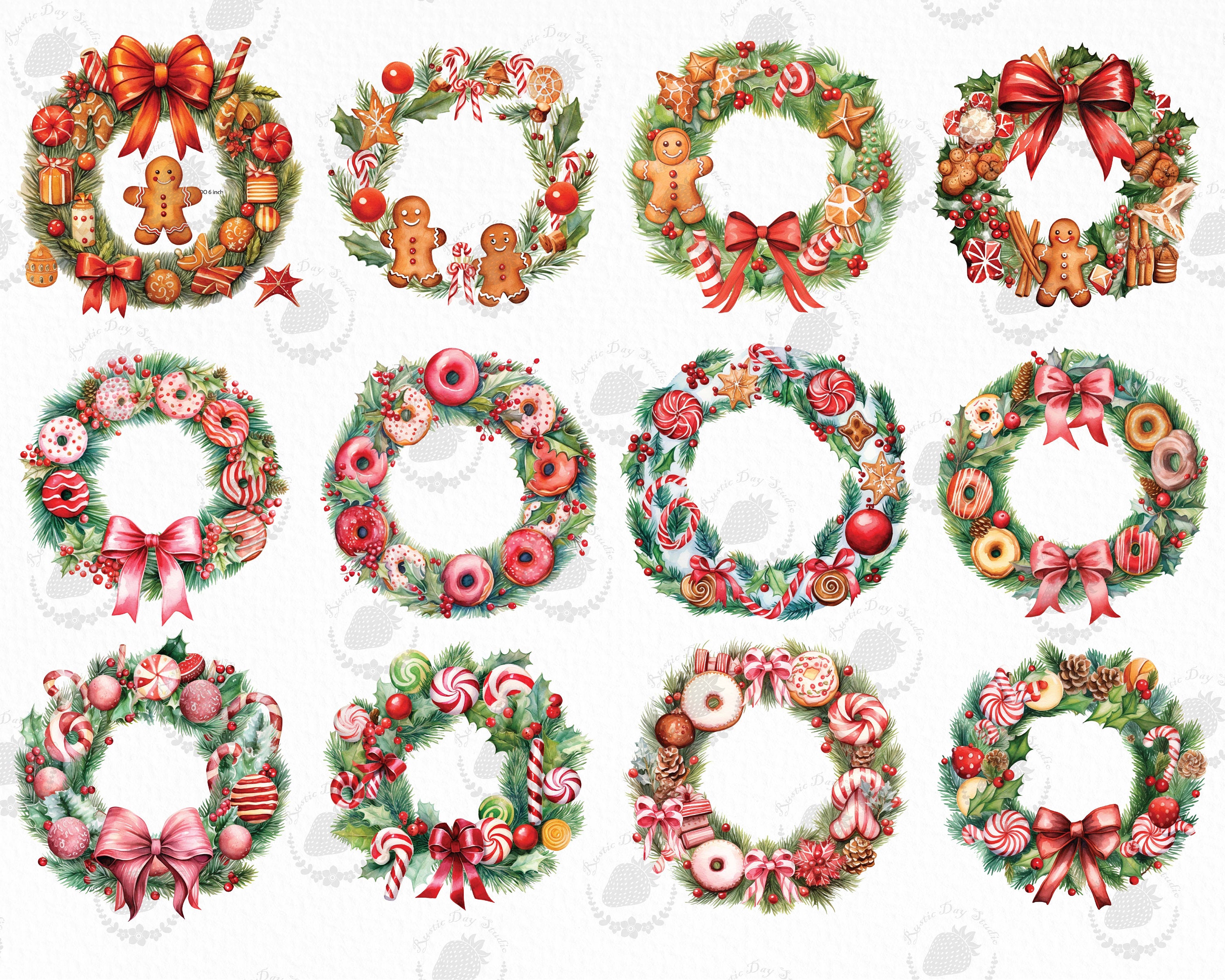 Watercolor Candy Clipart Christmas Wreath Candy Christmas Clipart ...