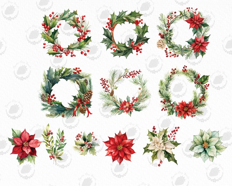 Watercolor Christmas Wreath Clipart Wreath Clipart Floral Clipart ...