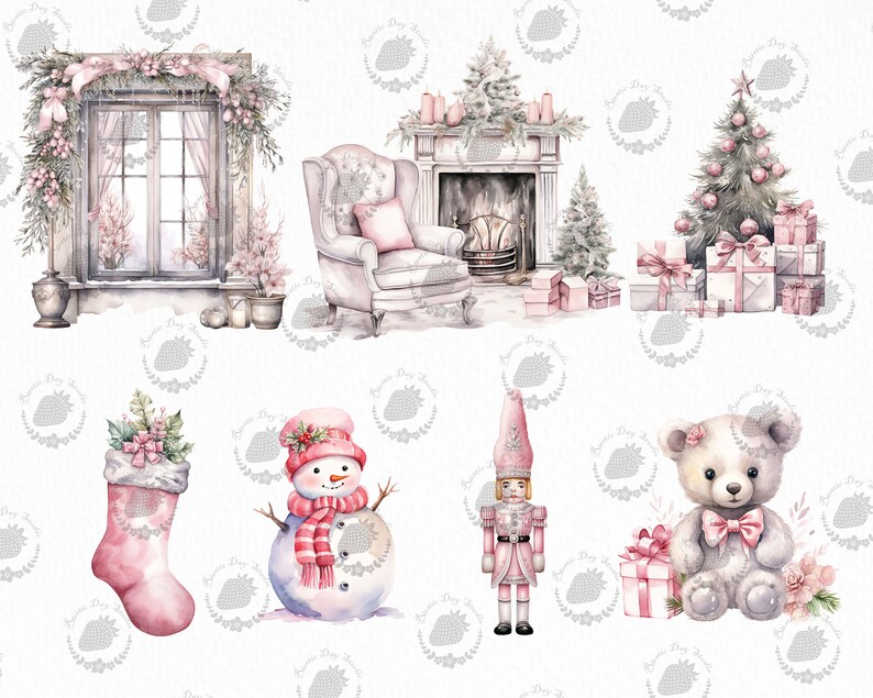 Watercolor Pink Christmas Theme Clipart Christmas Clipart Pink ...