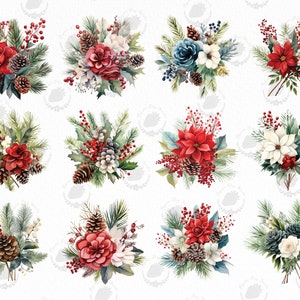 Watercolor Christmas Flower Clipart: Poinsettia Bouquet (PNG, SVG) - Etsy
