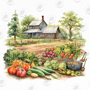 Watercolor Vegetable Clipart Assorted Vegetable Clipart Farm Clipart ...