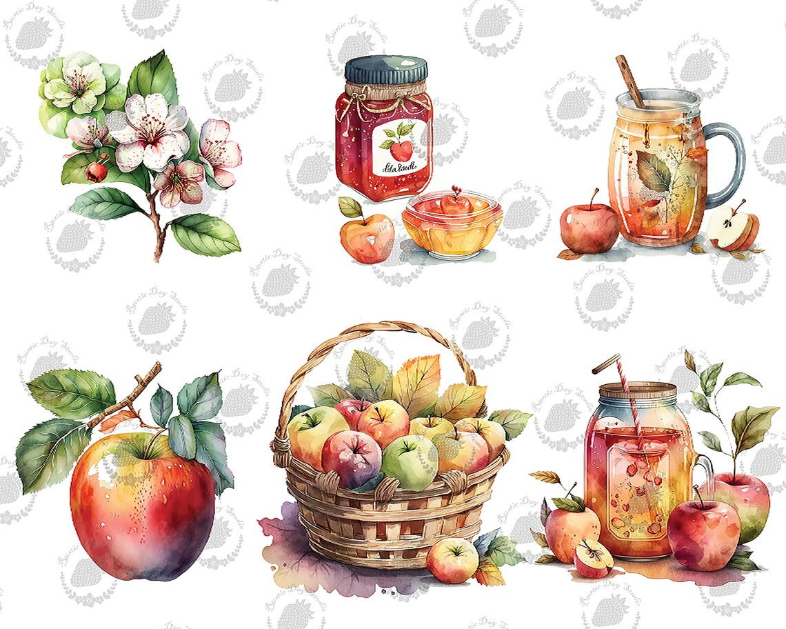 Watercolor Apple Clipart Autumn Clipart Fruit Clipart Sticker - Etsy