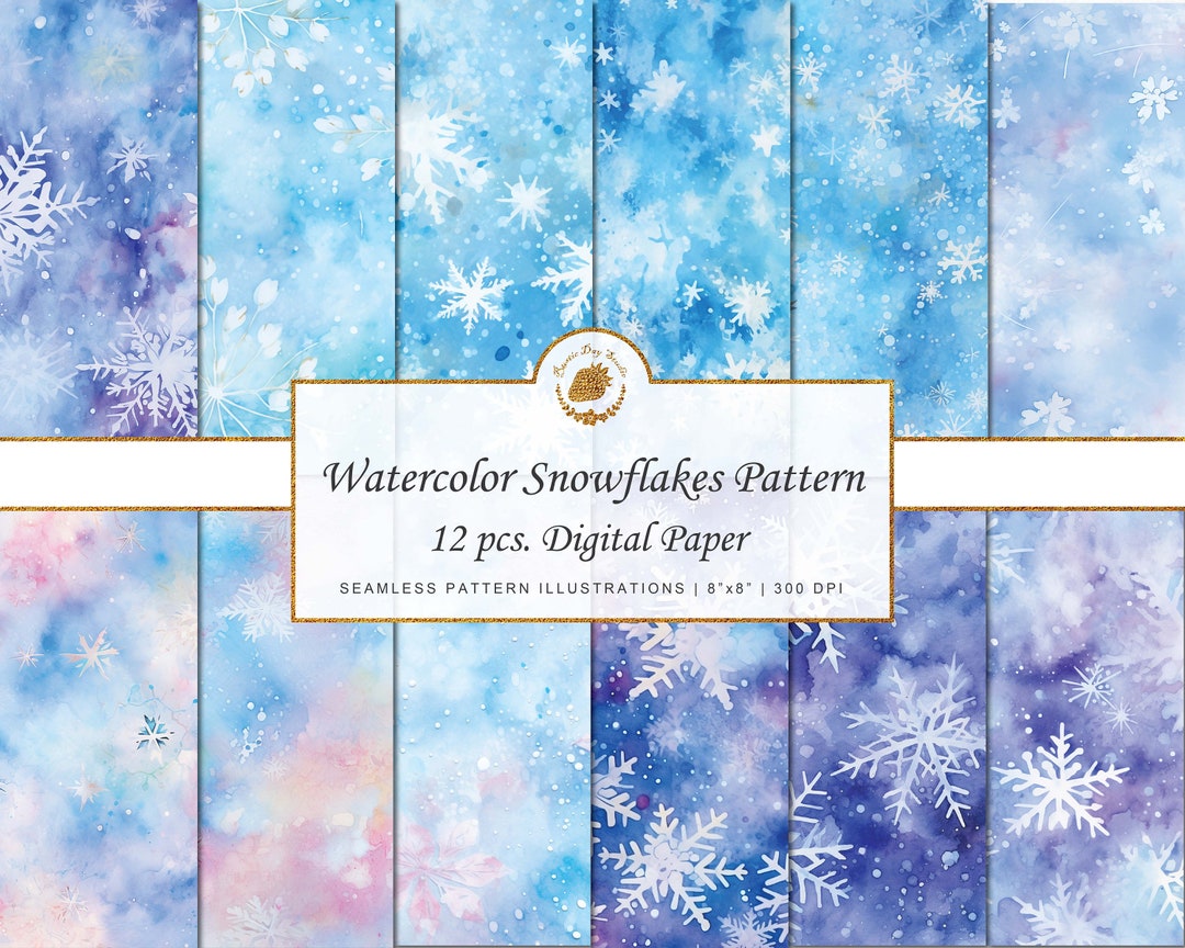 Watercolor Snowflakes Digital Paper Winter Ice Snowflake Pattern ...