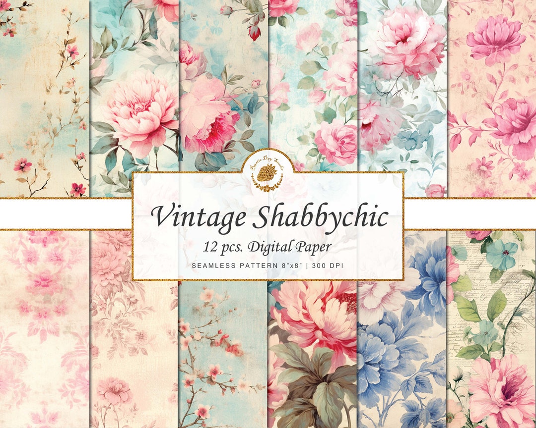 Shabby Chic Floral Digital Paper: Vintage Peony Watercolor (digital ...