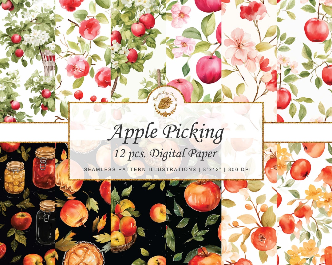 Apple Picking Paradise Seamless Paper: Autumn Harvest Theme (digital ...