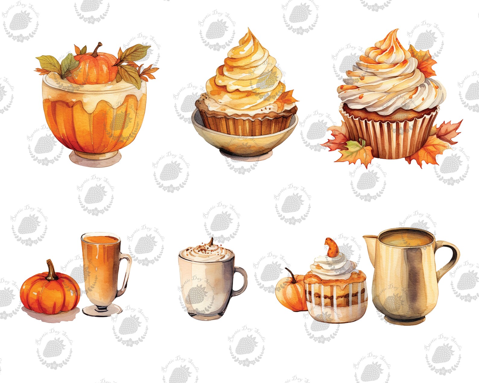 Watercolor Pumpkin Spice Delights Watercolor Pumpkin Spice Clipart ...