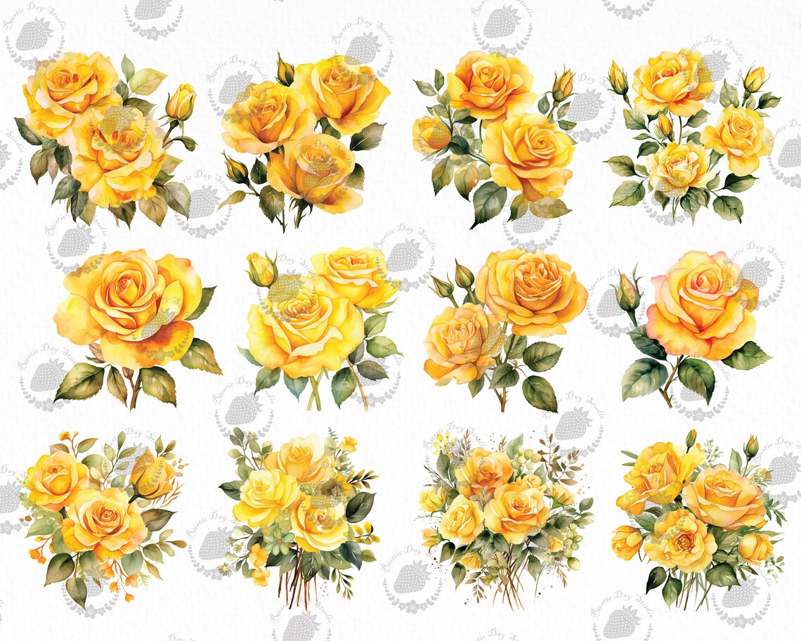 Watercolor Rose Clipart Bundle Floral Sticker PNG Ethereal Rose Garden ...