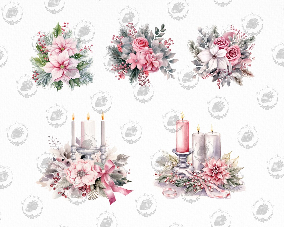 Watercolor Pink Christmas Theme Clipart Christmas Clipart Pink ...