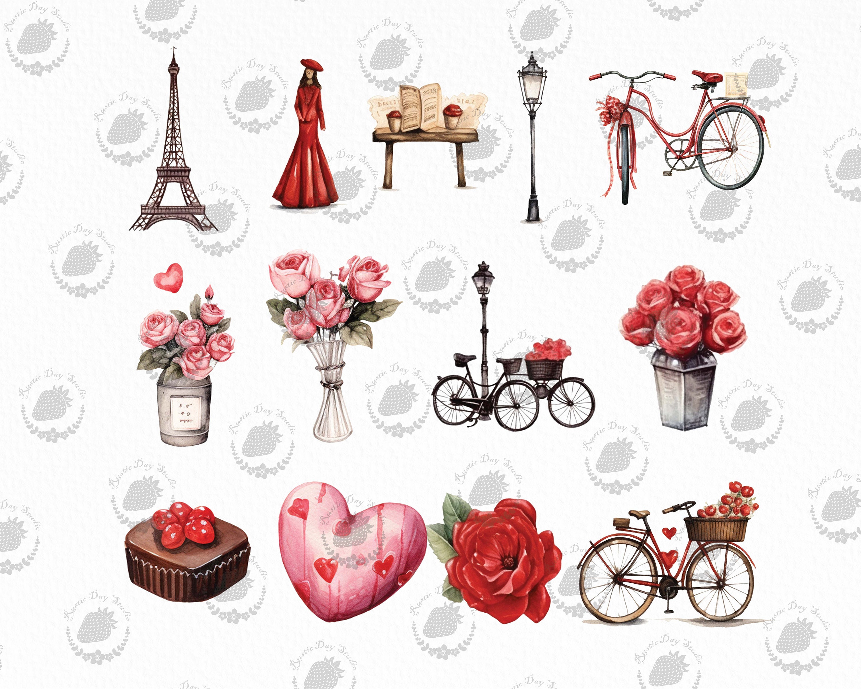 Watercolor Valentine Paris Clipart Heart Svg Coffee Graphics Chocolate ...