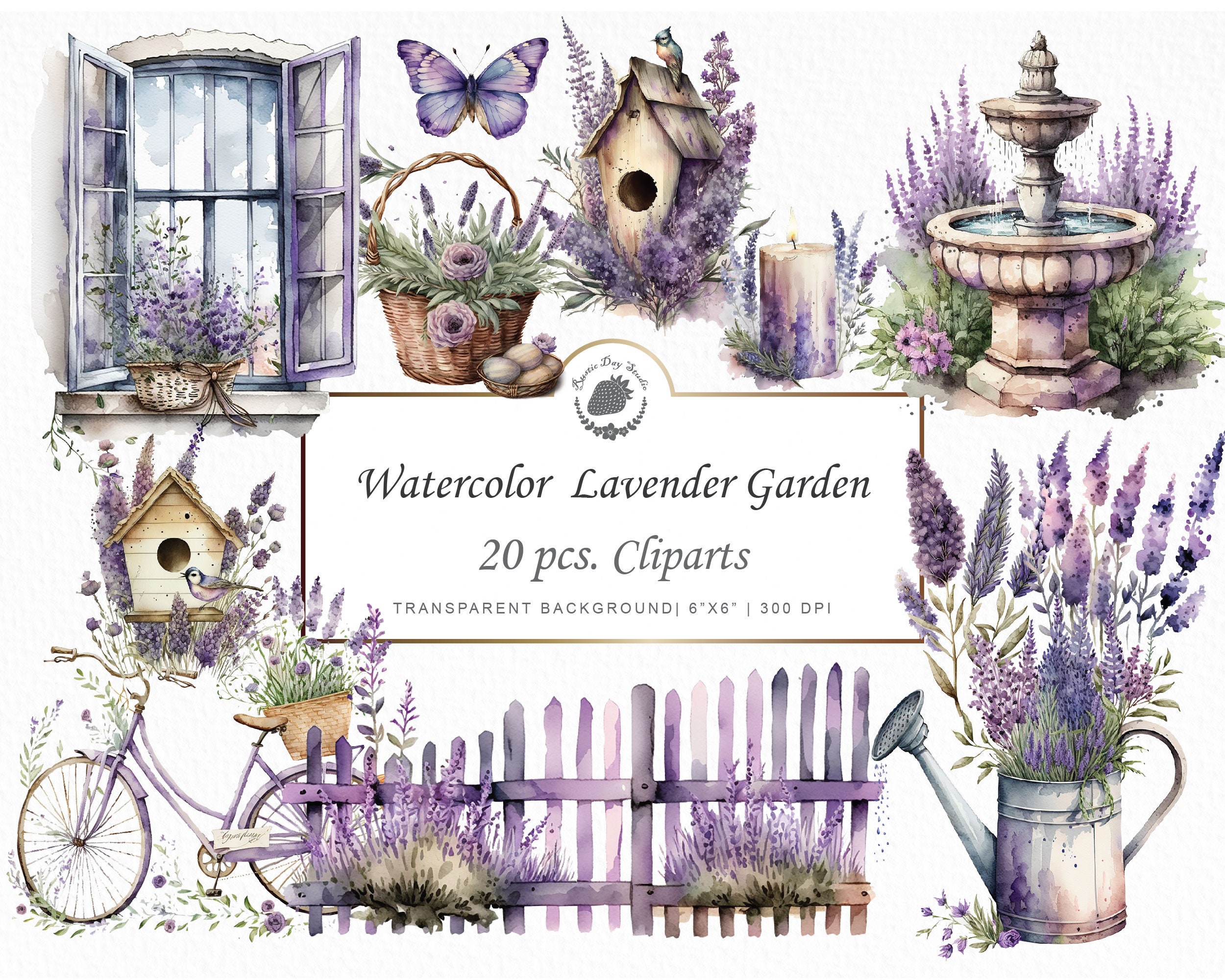 Watercolor Lavender Garden Clipart Lavender Clipart Flowers Cottagecore ...