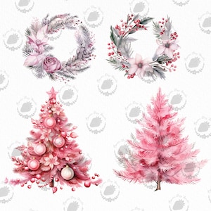 Watercolor Pink Christmas Theme Clipart Christmas Clipart Pink ...