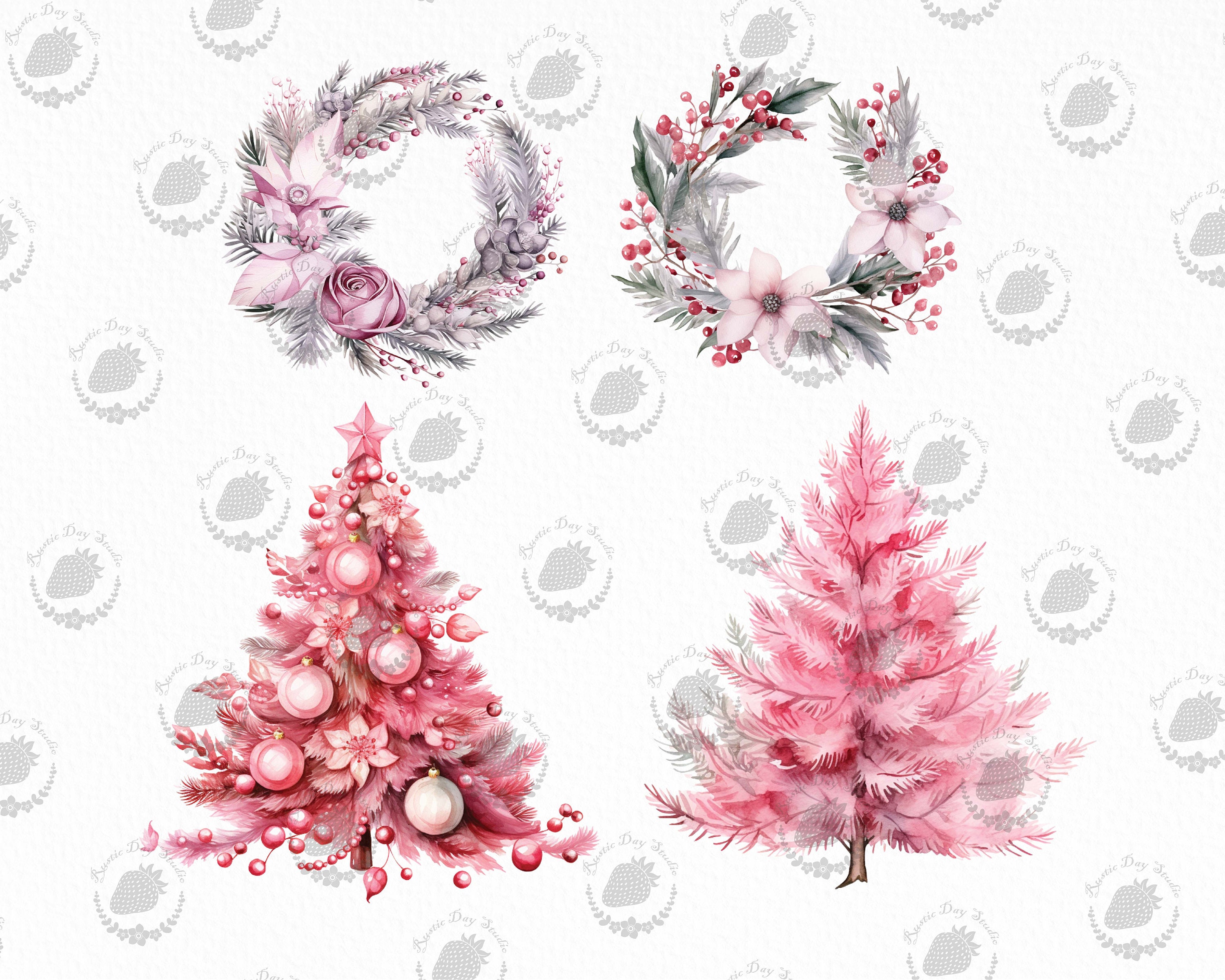 Watercolor Pink Christmas Theme Clipart Christmas Clipart Pink ...