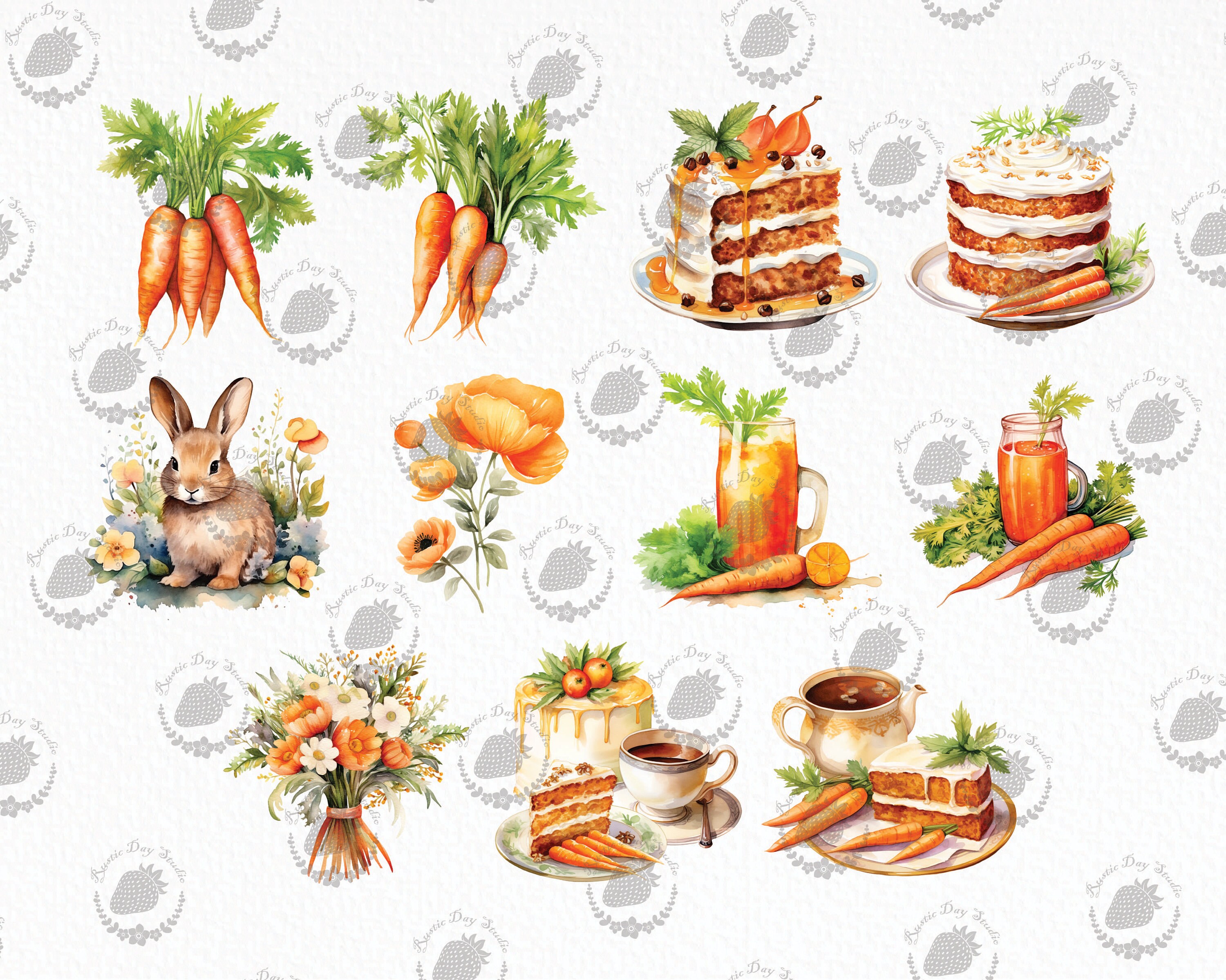 Watercolor Carrot Clipart Rabbit Art Bundle Vagetable Graphics ...