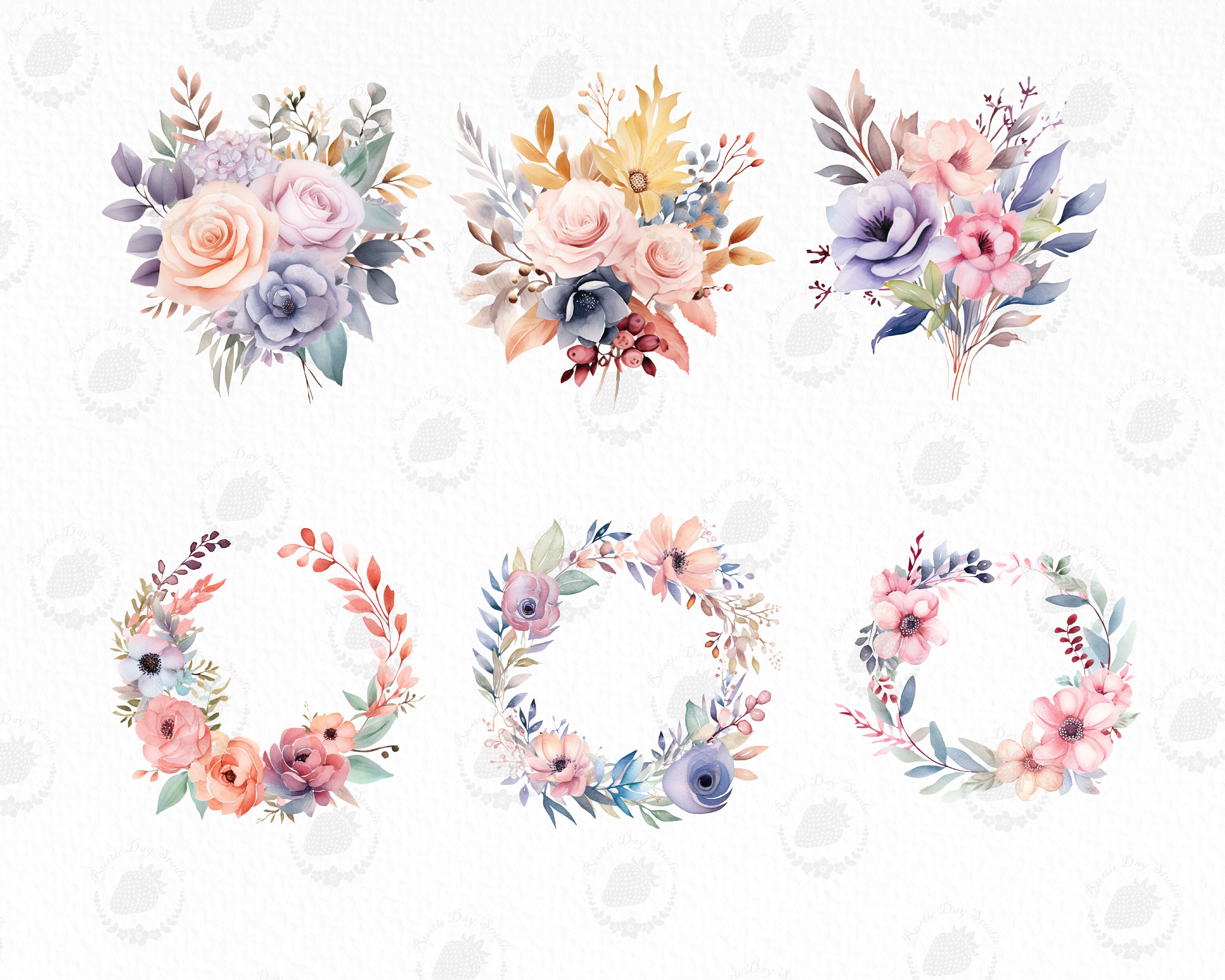 Watercolor Pastel Flowers PNG Watercolor Floral Clipart Bouquets ...