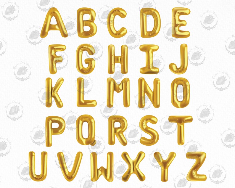 Golden Balloon Alphabet Clipart: Party Number Graphics (digital ...