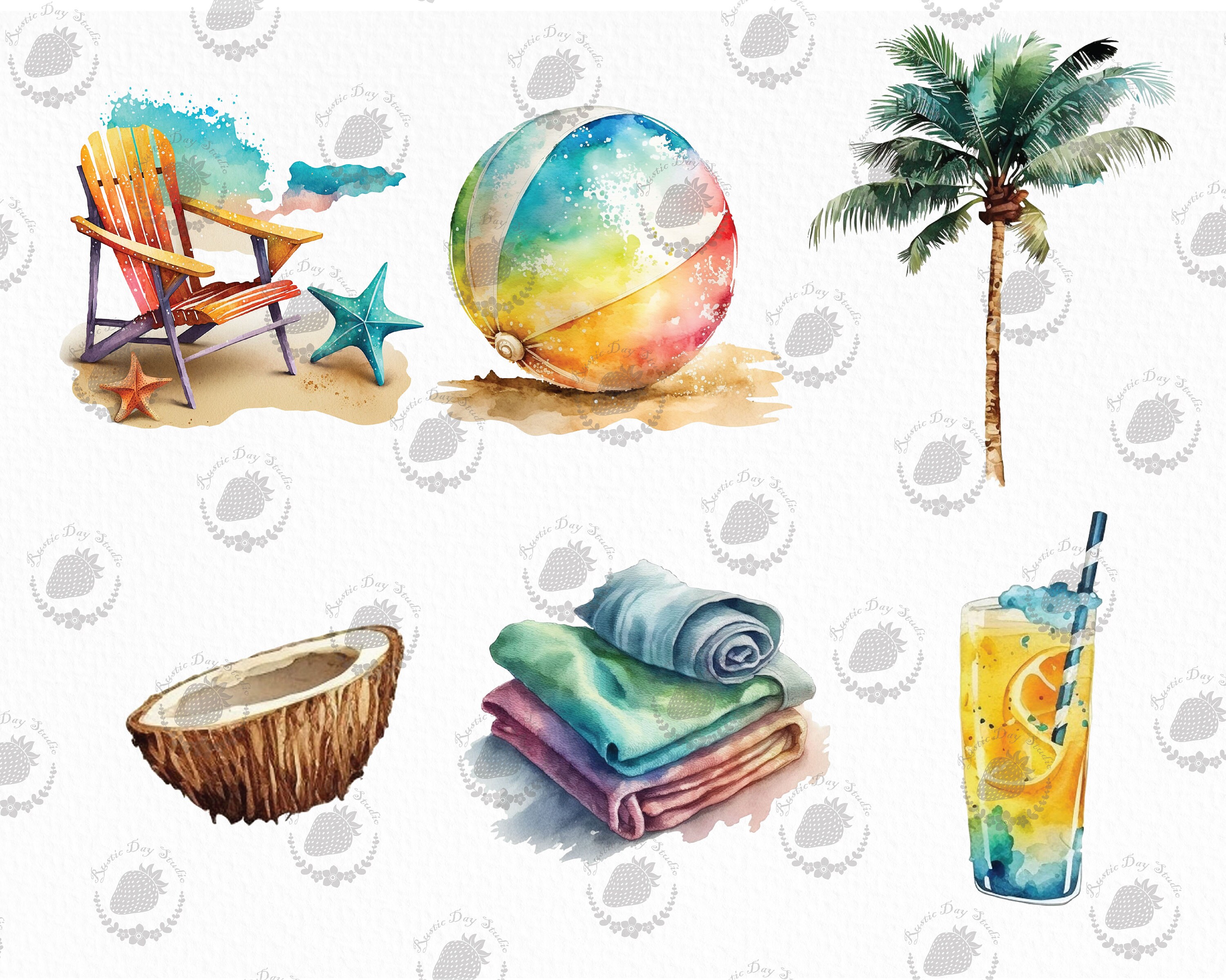 Watercolor Summer Clipart Van Clipart Beach Art Bundle Vacation Clipart ...