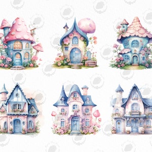 Watercolor Cute Pastel Fairy House Watercolor Clipart Fantasy Clipart ...