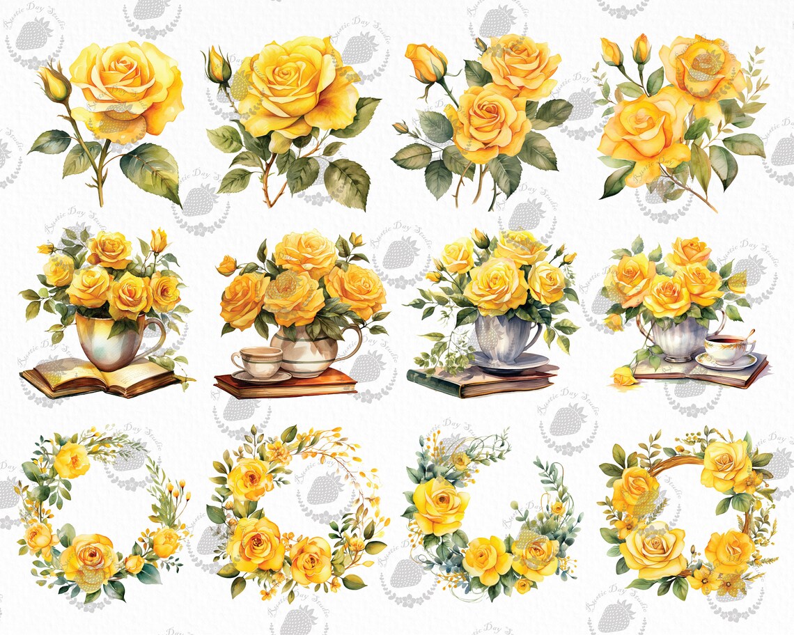 Watercolor Rose Clipart Bundle Floral Sticker PNG Ethereal Rose Garden ...