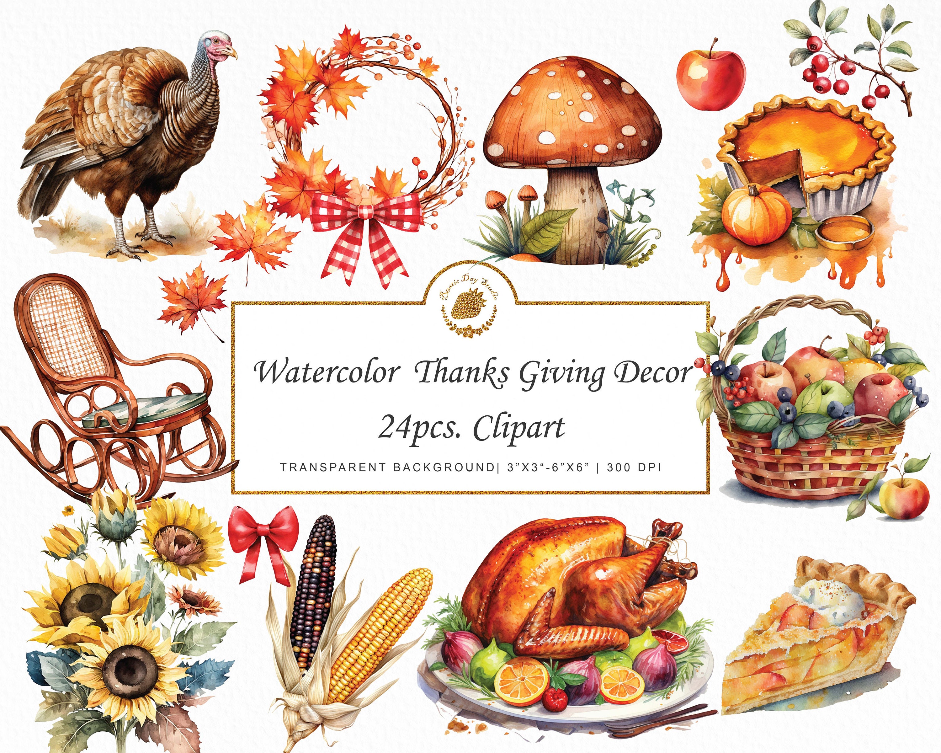 Watercolor Thanksgiving Clipart Autumn Clipart Cottagecore Watercolor ...