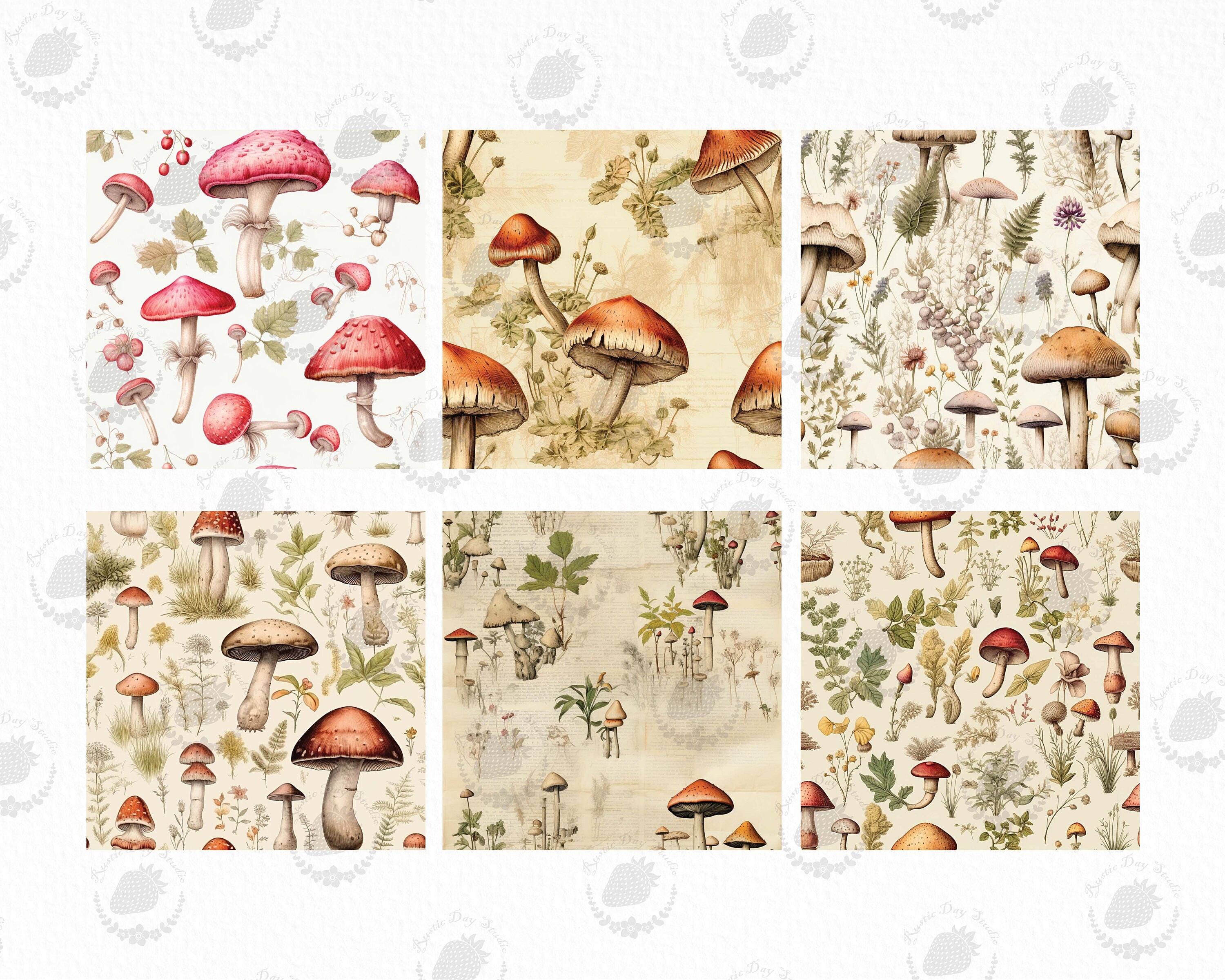 Watercolor Mushroom Digital Paper, Woodland Scrapbook Texture (digital ...