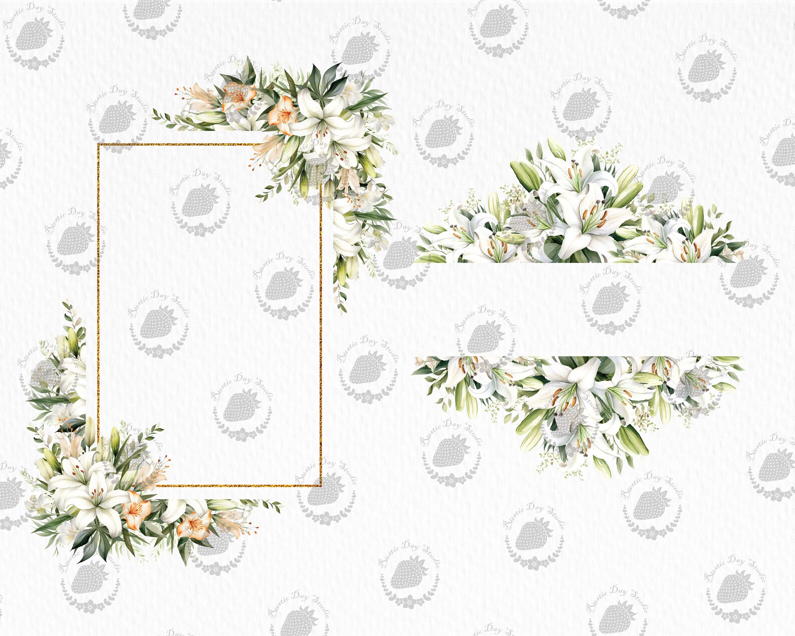Watercolor White Lily Frames: Floral Clipart Bundle (PNG, SVG, Digital ...